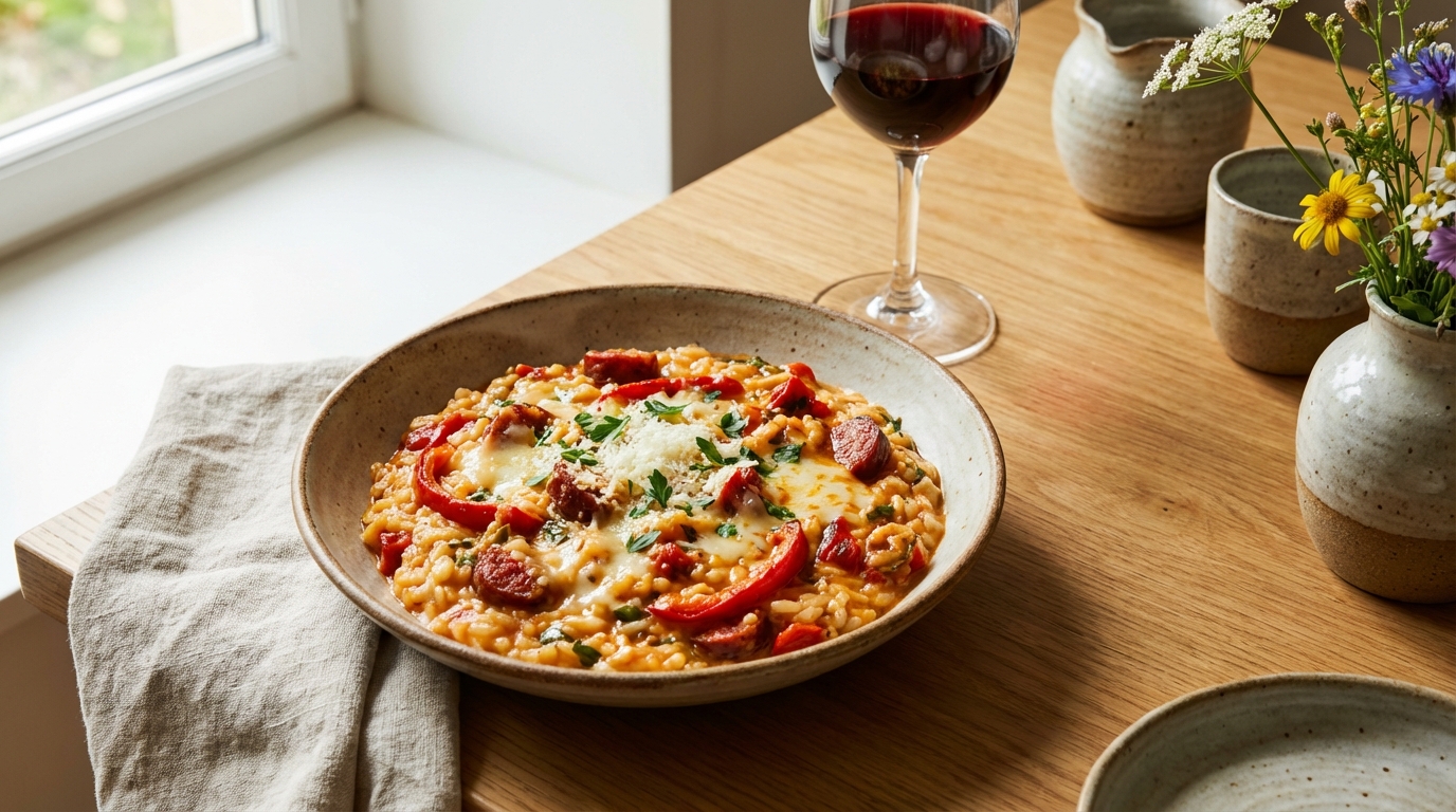 Ce risotto au chorizo atteint une texture de restaurant grâce à un ...
